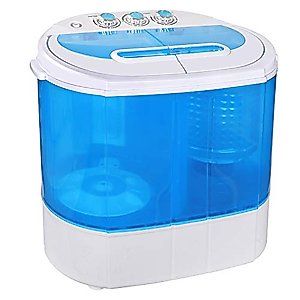 Saturnpower Portable Washing Machine, 9.9lbs Mini Compact Twin Tub Washer Drum Washing Machine Laundry Washer w/Spin Cycle Basket and Drain Hose