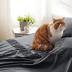 BEDSURE Queen Sheet Set - Soft 1800 Sheets for Queen Size Bed, 4 Pieces Hotel Luxury Grey Queen Sheets, Easy Care Polyester Microfiber Cooling Bed Sheet Set