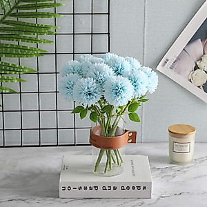 Floweroyal 12pcs Artificial Chrysanthemum Ball Flowers Silk Hydrangea Bridal Wedding Bouquet for Home Garden Party Office Coffee House Decoration (Blue).