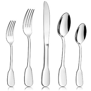 18/10 Silverware Set, E-far 40-Piece Stainless Steel Flatware Cutlery Set Service for 8, Metal Tableware Eating Utensil Sets for Home/Restaurant/Wedding, Elegant & Classic Style - Dishwasher Safe