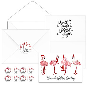 Poen 50 Sets Christmas Flamingo Thank You Cards with Envelopes and Stickers Merry Christmas Greeting Cards 4 x 6 Inches Funny Christmas Cards for Friend Family Coworkers Clients Holiday Wishes