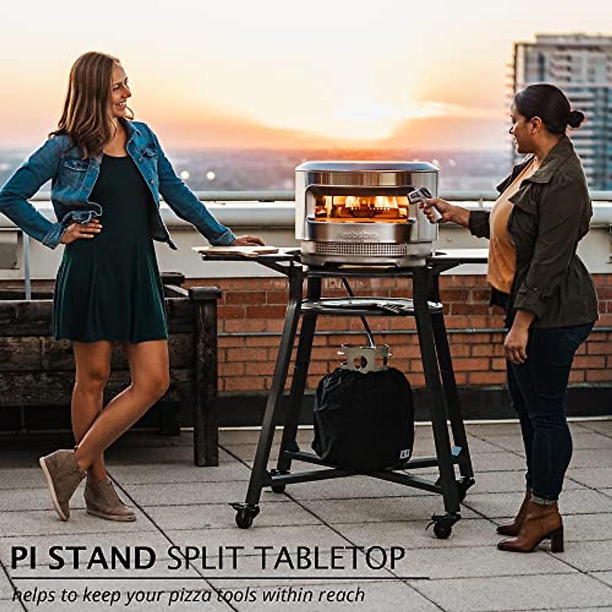 Solo Stove Portable Pi Stand | Outdoor Stand for Pi Pizza Oven on Wheels, With Shelf & Gas Tank Storage, Split Table Top, Powder-Coated Stainless Steel, Dimensions (LxW): 47.3 x 38.1 in, 45 lbs, Black