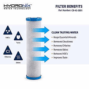 Hydronix CB-45-2001 Whole House, Commercial & Industrial NSF Coconut Carbon Block Water Filter, 4.5" x 20" - 1 Micron