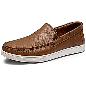 Jousen Men's Loafers & Slip-ons Leather Mens Casual Shoes(AMY3048A tan 10)