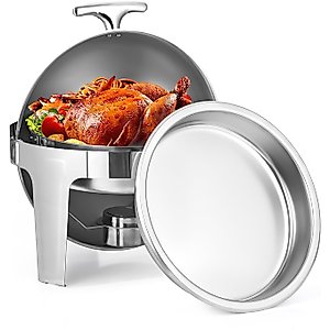 Round Roll Top Chafing Dish Buffet Set, 6.8 QT Round Chafers for Catering, Round Stainless Steel Chafers and Buffet Warmers Sets for Parties Wedding Catering Event,Silver