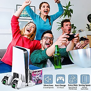OIVO PS5 Stand with Cooling Station and PS5 Controller Charging Station for Playstation 5 Console Disc/Digital Edition, PS5 Cooling Fan Stand, PS5 Accessories Vertical Stand with Pull-Out Game Slots