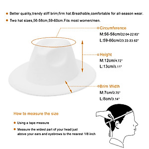 GEMVIE Mens Womens Wool Fedora Panama Hats Wide Flat Brim Trilby Felt Hat Party Gentleman Hat White L=US 7 1/2