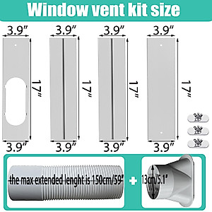 Nihoney Portable Air Conditioner Window Vent Kit with Exhaust Hose 5.1 Inch Diameter, Adjustable 59 Inch Length Exhaust Hose for AC Seal Plate with Universal for Sliding Window