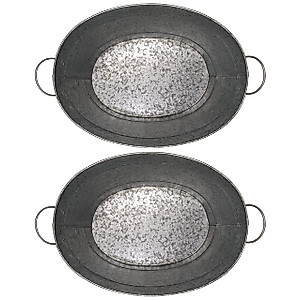 2 Pack Galvanized Metal 8 Gallon Oval Ice Bucket with Handles, Beverage Holder Tub for Farmhouse or Country Themed Party - by SciencePurchase (Silver with Metal Handles)