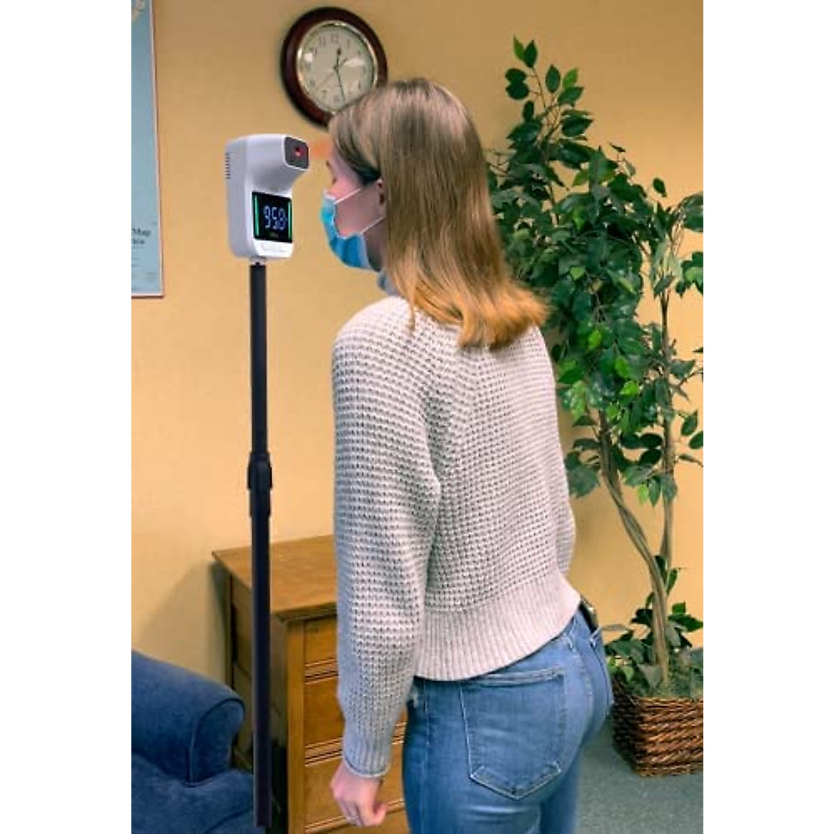 SkinDfense K3 Plus Advance Automatic Temperature Monitor – Infrared Machine with Floor Stand – Non Contact Digital Forehead Scanner System for Adults & Children