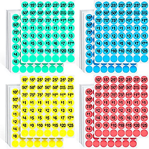 GILLRAJ 2240pcs Garage Sale Price Stickers 3/4" Size Unique Fluorescent Colors 40 Sheets of 4 Bright Colored Preprinted Dollar Pricing Labels for Yard Rummage Retail Business Supplies