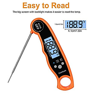Comluck Instant Read Meat Thermometer - CA001 Digital Oven Cooking Food Min Max Thermometer Magnetic Waterproof with Backlight for Adults Kitchen Grill Steak Outdoor BBQ Barbecue Baking