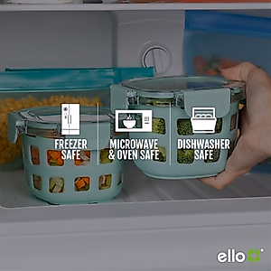 Ello Duraglass Glass Meal Prep Sets Leak-Proof Glass Food Storage Containers with Airtight BPA-Free Plastic Lids, Dishwasher, Microwave, and Freezer Safe