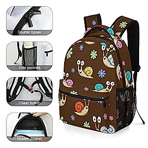 Cute Snail And Flower Travel Laptop Backpack Study Shoulder Bag With Reinforced Adjustable Straps For Outdoor Camping School
