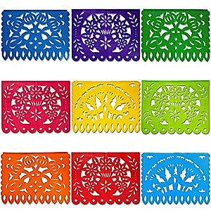 DomeStar Mexican Papel Picado, 18 Feet Plastic Fiesta Banner Cinco de Mayo Dia De Los Muertos Decor Day of the Dead Papel Picado Decorations Mexican Fiesta Garland for Mexican Party Supplies