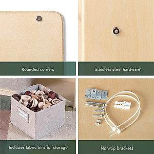 Guidecraft EdQ Three Shelf Compartment Storage Natural with 3 Fabric Bins: Wood Bookshelf and Toy Organizer for Kids, Storage Unit for Homeschool and Classroom