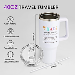 NOWWISH Christmas Gifts for Women Boss Coworker Teacher Friend - Chaos Coordinator Tumbler - Birthday, Funny Gifts for Women, 40oz White