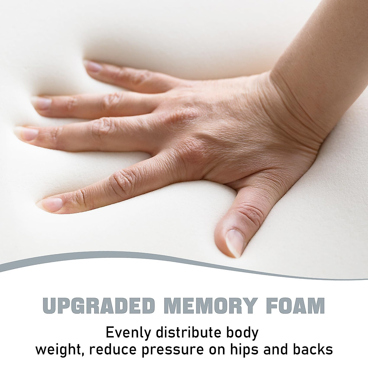 PRONOUS Light Grey Memory Foam Chair Pads, 2 Pack D-Shaped Seat Cushions for Dining Office Chairs, 17" x 15", Nonslip