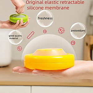 Generic Modern Silicone Fruit Storage Box Set of 4, Round, 3.93 inches by 1.02 inches, Green & Yellow, Reusable, Portable, Flip Top, Fruit, Vegetable, Snacks