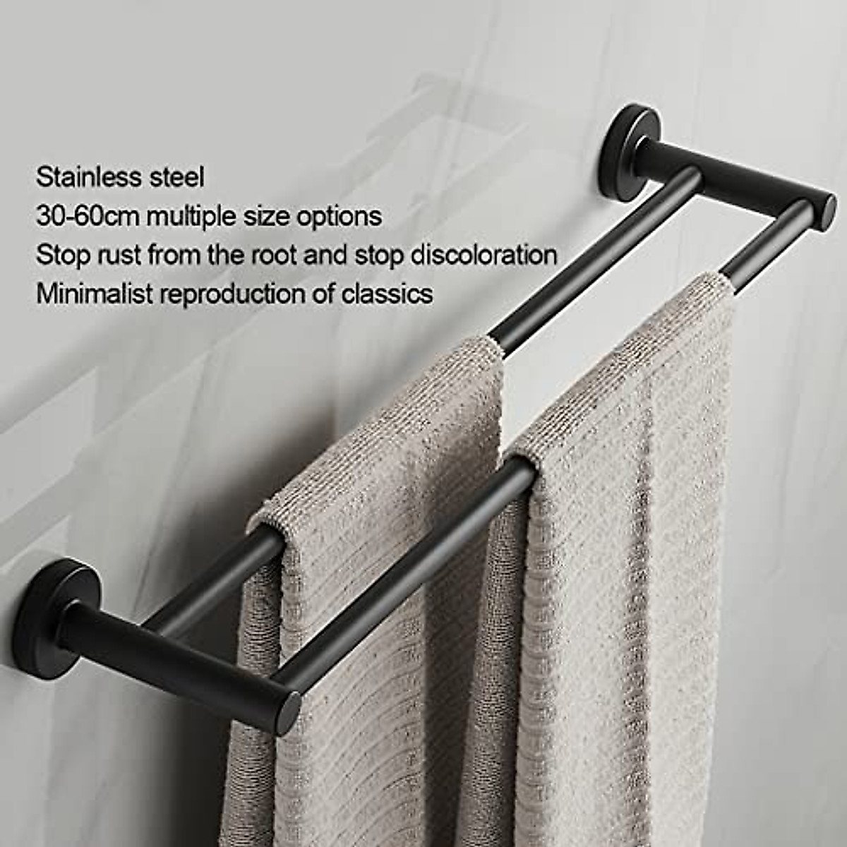 Bath Towel Bar Black Bathroom Towel Rack, Punch-Free Bathroom Rack, Stainless Steel Hand-Washing Towel Bar Double-Layer Household Towel Holder (Color : Elegant Black 40cm)