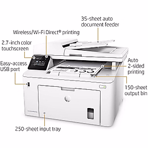 HP Laserjet Pro MFP M227fdwB All-in-One Wireless Laser Printer, Print Scan Copy Fax, Auto 2-Sided Printing, 1200 x 1200 dpi, 30 ppm, Compatible with Alexa, Bundle with JAWFOAL Printer Cable