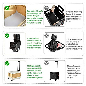 XCBYT Storage Bins with Wheels, Foldable Cart with Wheels Storage Bins Rolling Crate Collapsible Cart with Wheels Teacher Cart on 4 Universal Wheels Shopping Cart