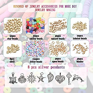 Dulzod 4800Pcs Clay Beads for Jewelry Making Bracelet Kit,Flat Round Polymer Heishi Clay Beads with Pendant and Jump Rings Smiley Letter Beads for Bracelets Necklace Earring DIY Craft-24 Colors 6mm