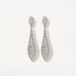 SWEETV Women's Crystal Teardrop Chandelier Dangle Earrings, Rhinestone Long Drop, Silver Bridal Earrings for Wedding Prom