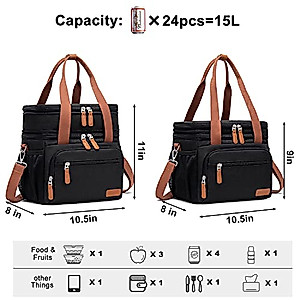 Weitars Lunch Bag For Women Men-Dual Compartment Large Lunch Box For Men Adult Lunch Box For Nurse Office Working Picnic Hiking (15L, Black/kahki)