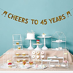 Betteryanzi Gold Cheers to 45 Years Banner,Pre-strung,45th Birthday/Wedding Anniversary Party Decorations Supplies,Gold Glitter Paper Garlands Backdrops,Letters Gold CHEERS TO 45 YEARS