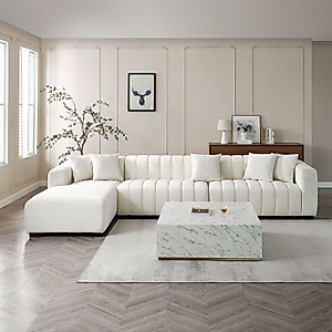 JURMALYN 139" Modern Sectional Sofa for Living Room, Beige L-Shaped Upholstered Couch with Left Chaise, Large Velvet Sofa for Home Office -Beige