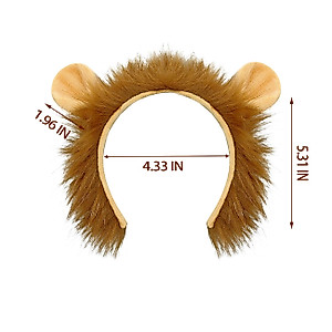 SIOTMERA Lion Ears Headband-4Pack Lion Costume for Adult, Plush Realistic Animal Ears and Horn, Halloween Cosplay Birthday Washing Face Makeup Animal Theme Party Accessories for Adult
