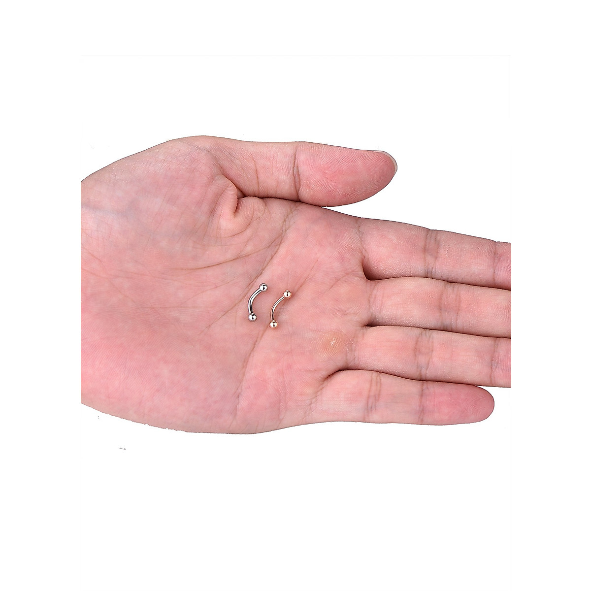 Set of 2 Petite Belly Rings: 14g 5/16" Surgical Steel Curved Rose Gold & Plain Barbells, 3 mm Balls