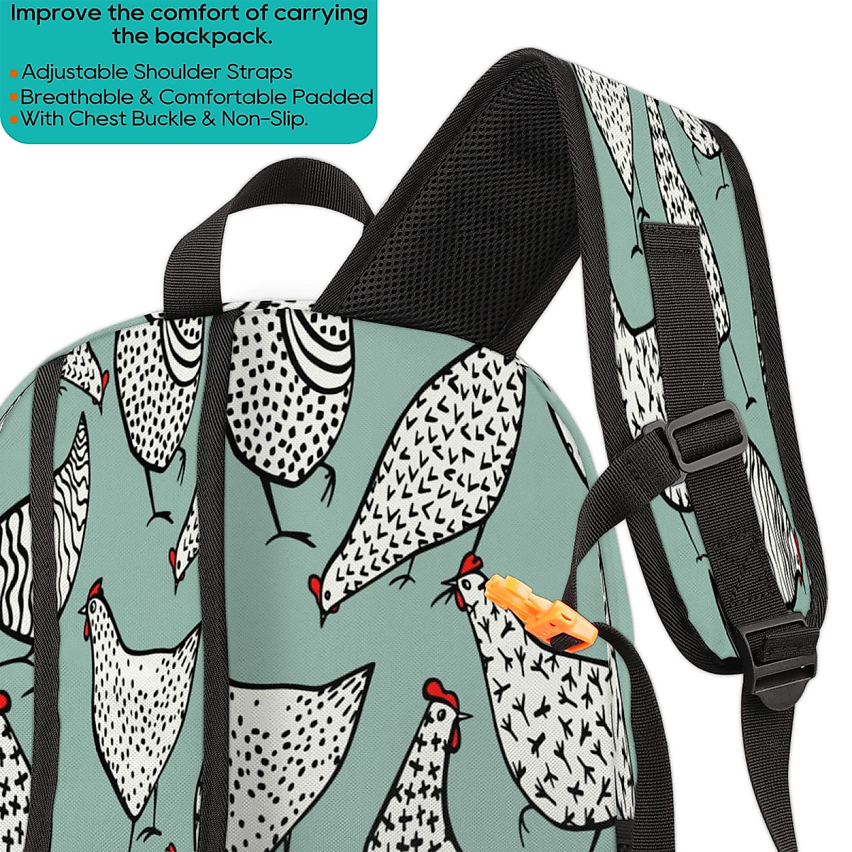 TropicalLife Abstract Chicken School Backpack for Men Women, Laptop Backpack Bookbag for Students College Business Travel with Chest Strap 16.7 Inch