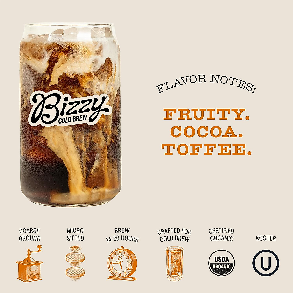 Bizzy Organic Cold Brew Coffee | Bundle | Coarse Ground Coffee | Smooth & Sweet 1 LB + Breakfast Blend 1 LB | 2 Pack