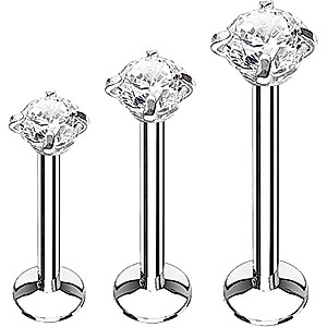 BodyJ4You 3PC Labret Tragus Cartilage 16G Studs, Internally Threaded Surgical Stainless Steel, Helix Lip Monroe Medusa Conch, Versatile Piercing Jewelry