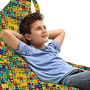 Lunarable Colorful Lounger Chair Bag, Retro Illustration of Childish Star Shapes on Orange Toned Background Vintage Art, High Capacity Storage with Handle Container, Lounger Size, Multicolor