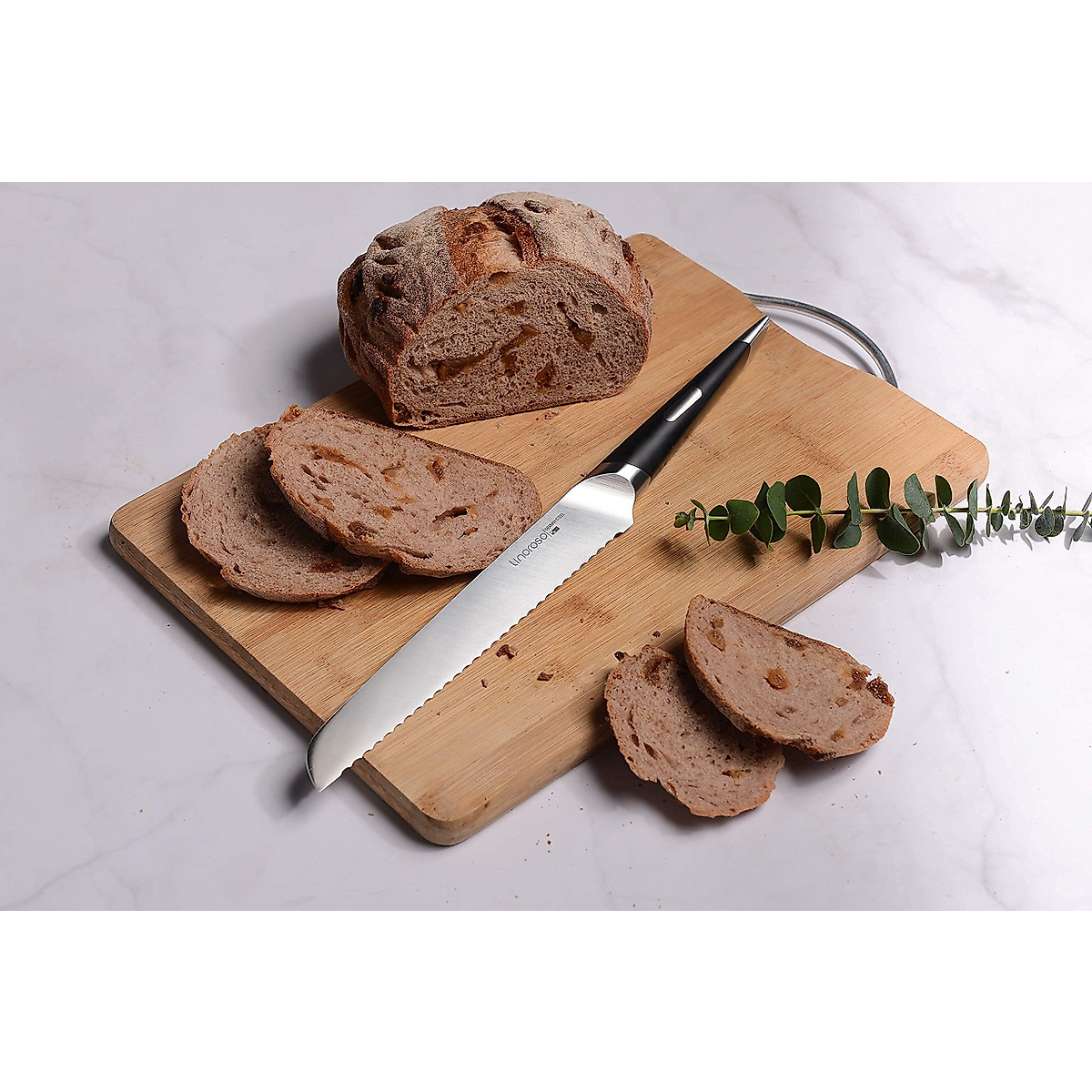 linoroso Serrated Bread Knife for Homemade Bread,Ultra Sharp Forged German High Carbon Stainless Steel Blade(8 inch),Full Tang,Ergonomic Handle- MAKO Series