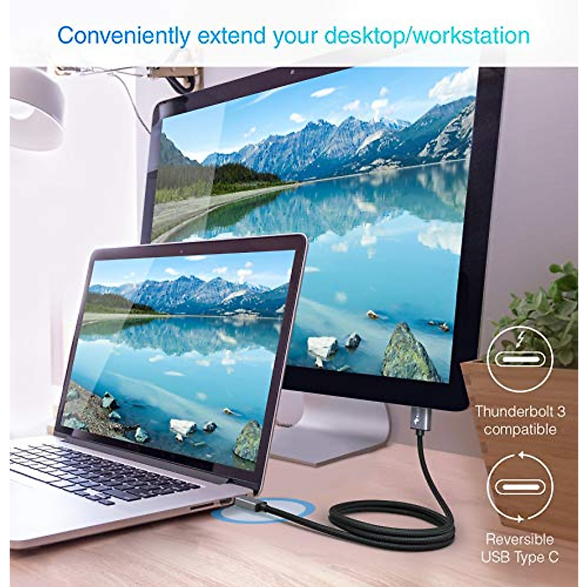 BlueRigger Premium USB C to HDMI Cable (10ft, 4K 60Hz, Braided, USB Type C) – Thunderbolt 3 Compatible with MacBook Pro/Air, iMac, Chromebook Pixel, Samsung Galaxy/Note, Dell, Surface Book