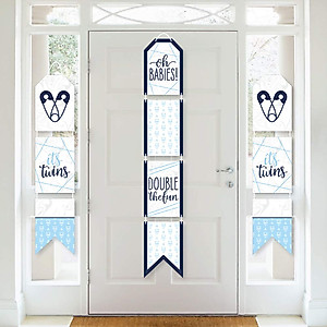 Big Dot of Happiness It’s Twin Boys - Hanging Vertical Paper Door Banners - Blue Twins Baby Shower Wall Decoration Kit - Indoor Door Decor