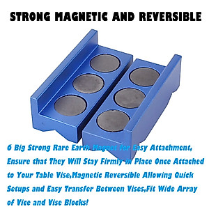 BARTOO Aluminum 4" Vise Jaws Pads, Magnetic Reversible Pipe Vise, AN Fitting Vice Jaw Covers, Professional Grade Multi-Purpose Vise Jaw Protective Inserts for Any Metal Bench Vice (4", Blue)