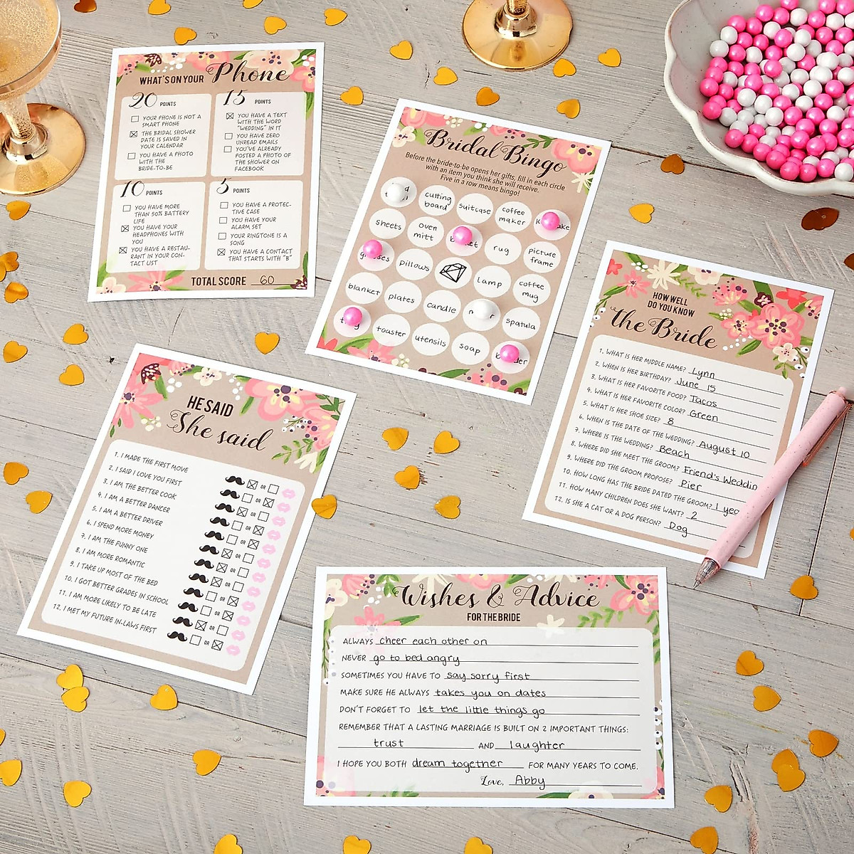 Set of 5 Bridal Shower Games for Engagement Celebrations, Bridal, Bachelorette, Anniversary, Wedding Party, Entertains 50 Guests