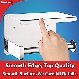Toilet Paper Holder with Shelf Wall Mounted, Adhesive Toilet Paper Roll Holder, Stainless Steel Tissue Roll Dispenser Storage, Adhesive No Drilling Or Drilling with Screws (Polished Chrome)