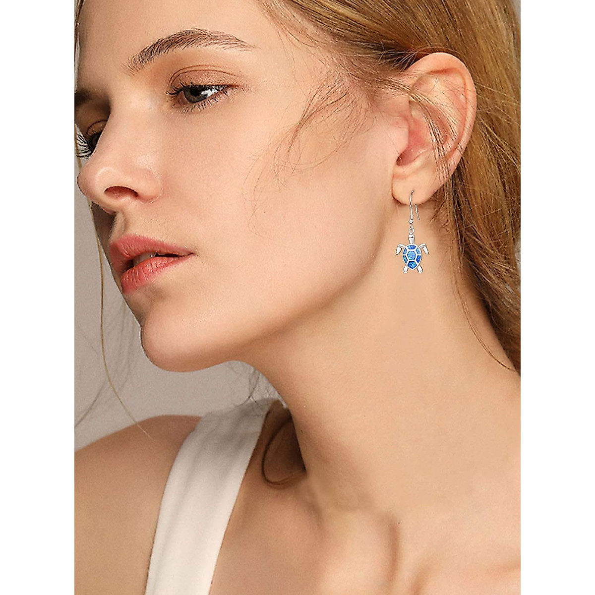 KINGWHYTE Turtle Dangle Earrings 925 Sterling Silver Animal Earrings Hawaiian Blue Opal Earrings Jewelry Gifts for Women