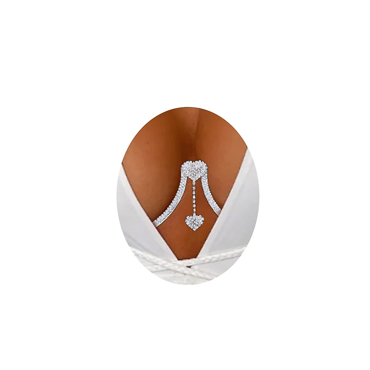 Rhinestone Chest Bracket Sexy Bra Chain Body Jewelry Bikini Silver Crystal Body Chain Rhinestone Bra Underwear Chain Jewelry for Women (Double Heart Pendant)