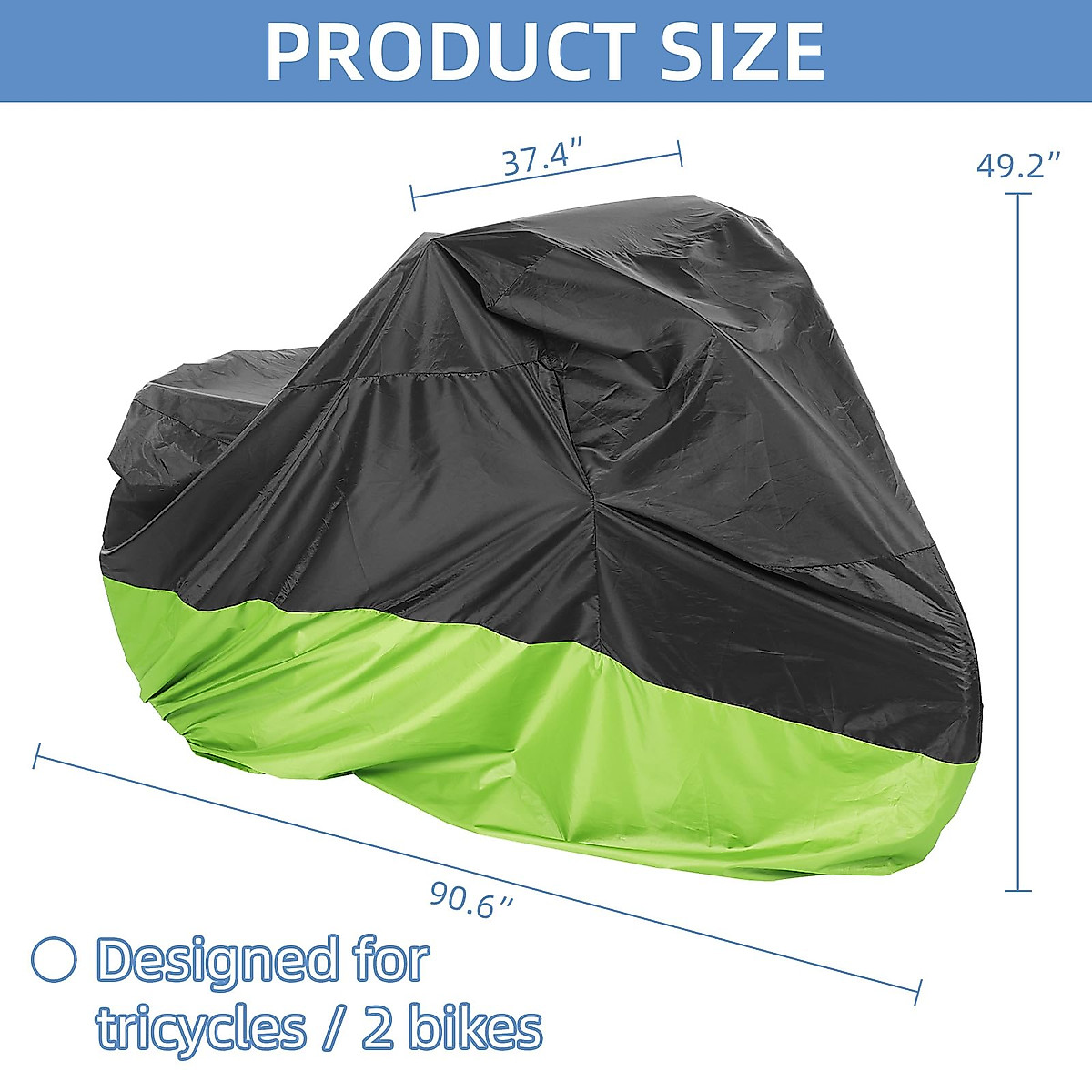 AkiiGer Adult Tricycle Cover Waterproof Outdoor, Bike Covers for 2 Bicycles, Sun Dust Wind Proof Bicycle Cover with Lock Hole, 90.6"L, Ripstop Material, Easy to Carry-Fluorescent Green