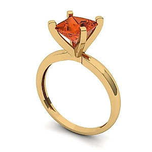 Clara Pucci 1.5 ct Princess Cut Solitaire Red Simulated Diamond Engagement Bridal Promise Anniversary Ring 18K Yellow Gold Size 9.25