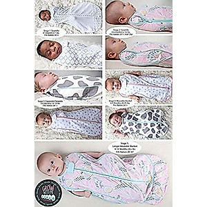 Woombie Grow with Me Baby Swaddle, Convertible Swaddle Fits Babies 0-9 Months, Expands to Wearable Blanket for Babies up to 18 Months, Stardust Grey Elephant