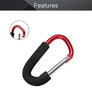 MroMax Pack of 2 Grocery Bag Holder Handle Carrier Tool Grip Your Tote，Handy Stroller Hooks, Multi Purpose Hooks, Pushchair Shopping Bag Hook Carabiner Maximum Load 6.61 lb (Red)