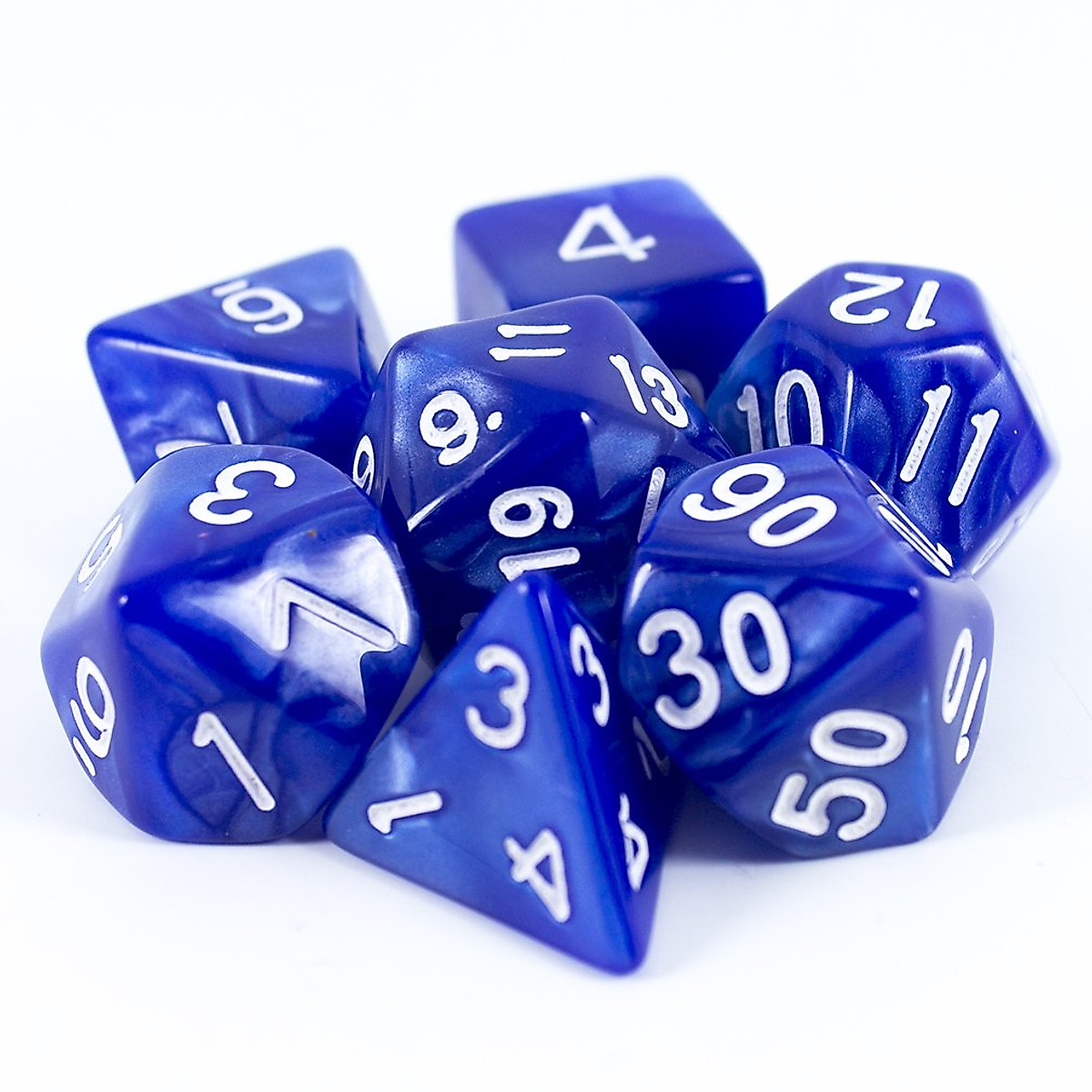 Blue RPG Dice - Full Polyhedral Set - Pearl Effect